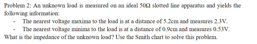 Solved Problem 2: An unknown load is measured on an ideal | Chegg.com