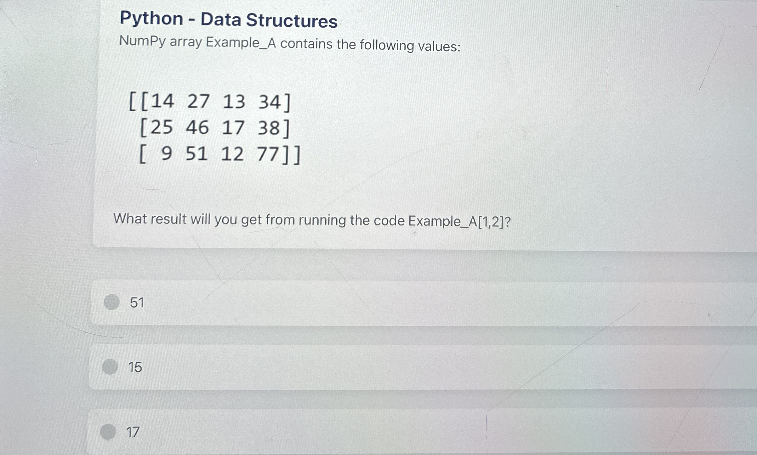 Python - ﻿Data StructuresNumPy array Example_A | Chegg.com