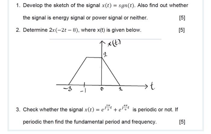 Solved 1. Develop the sketch of the signal x(t) = sgn(t). | Chegg.com