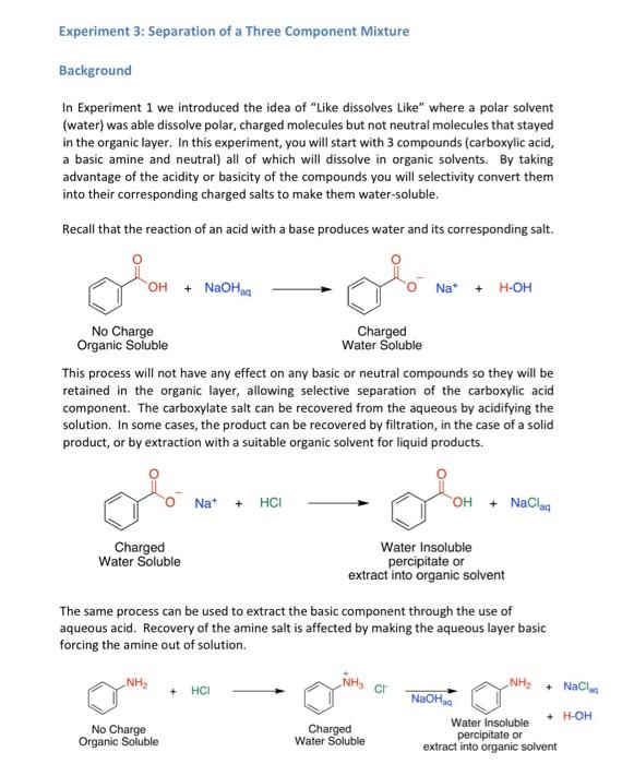 Solved Experiment 3: Separation of a Three Component Mixture | Chegg.com