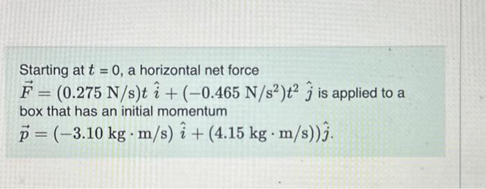 Solved Starting at t=0, a horizontal net force F=(0.275 | Chegg.com