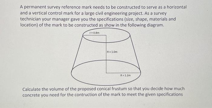 Solved A permanent survey reference mark needs to be | Chegg.com
