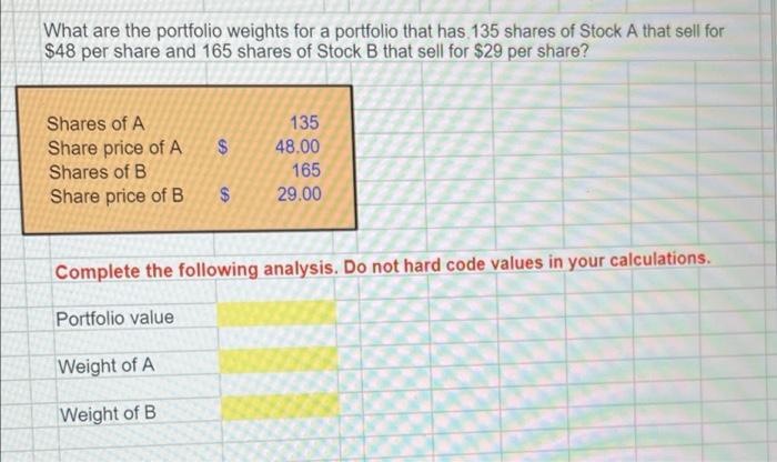 Solved What Are The Portfolio Weights For A Portfolio That Chegg