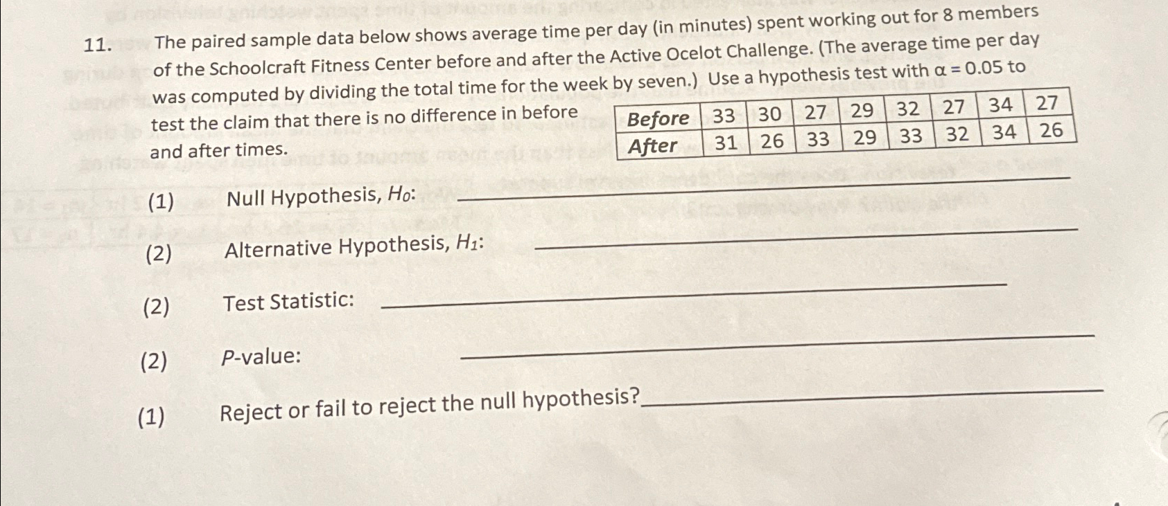 Solved The paired sample data below shows average time per | Chegg.com
