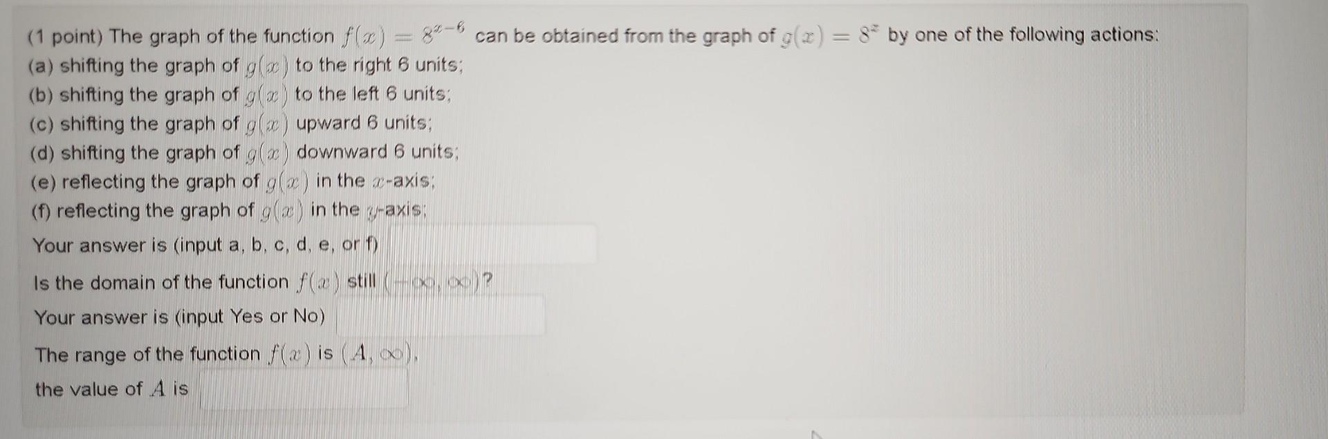 Solved (1 point) The graph of the function f(x)=8x−6 can be | Chegg.com