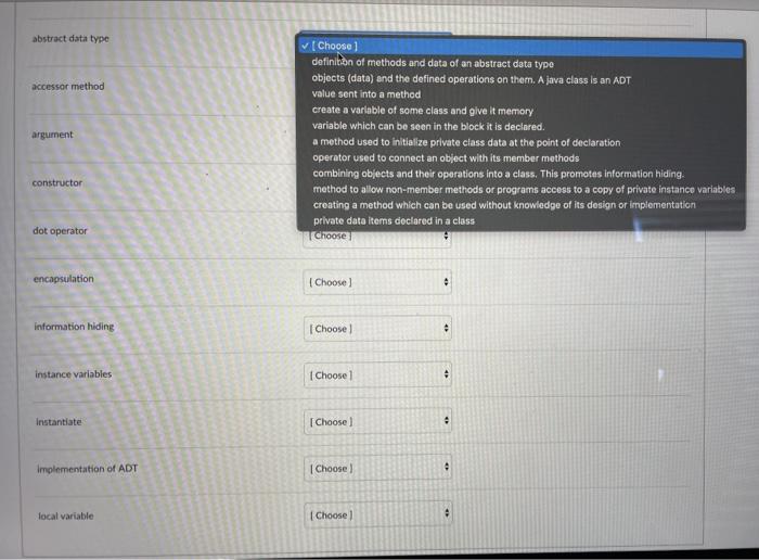 Solved abstract data type accessor method argument Choose | Chegg.com