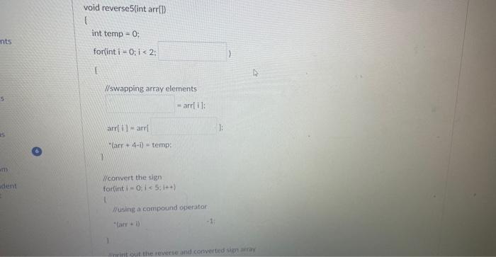 Solved void reverses(int arr[1) [ int temp=0; forlint | Chegg.com