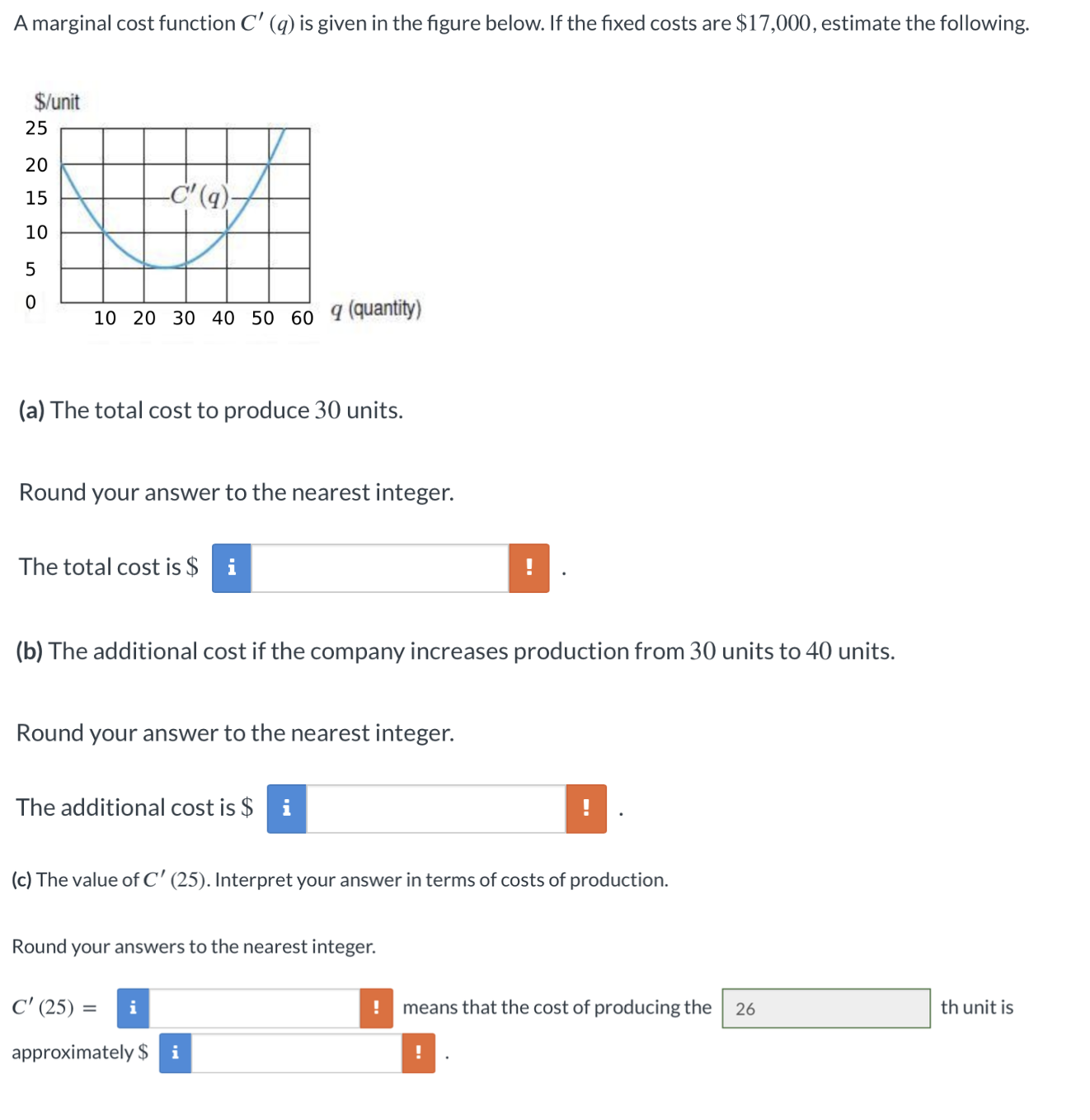 Solved A marginal cost function C'(q) ﻿is given in the | Chegg.com