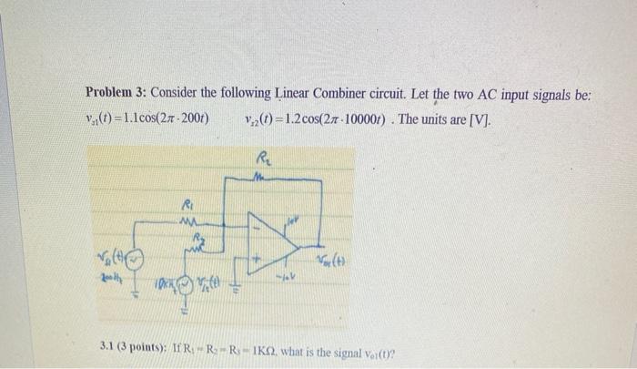Solved Problem 3: Consider the following Linear Combiner | Chegg.com