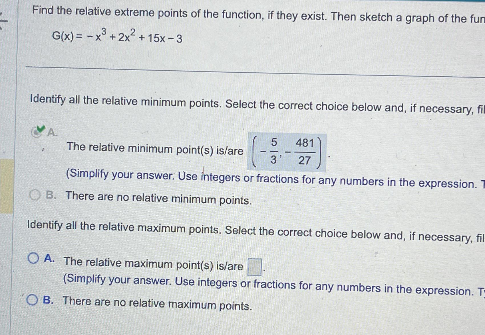 Solved Find the relative extreme points of the function, if | Chegg.com