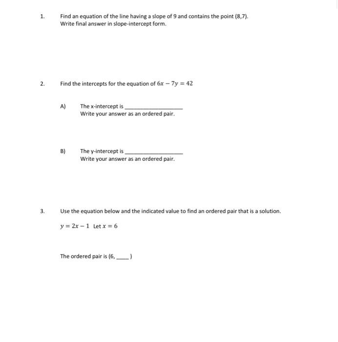 Solved 1. Find an equation of the line having a slope of 9 | Chegg.com