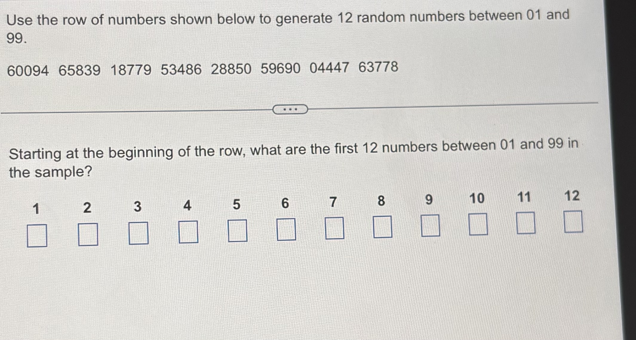 Solved Use the row of numbers shown below to generate 12 | Chegg.com