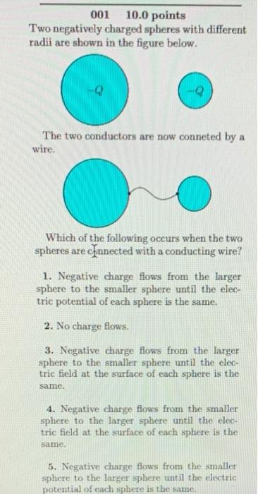 Solved 001 10.0 points Two negatively charged spheres with | Chegg.com