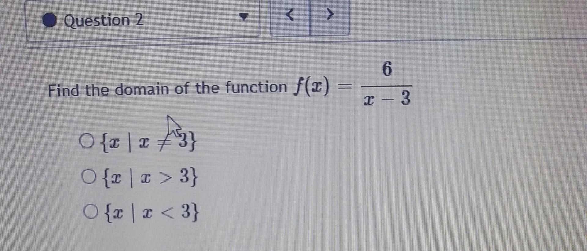 Solved Find the domain of the function f(x)=x−36 | Chegg.com