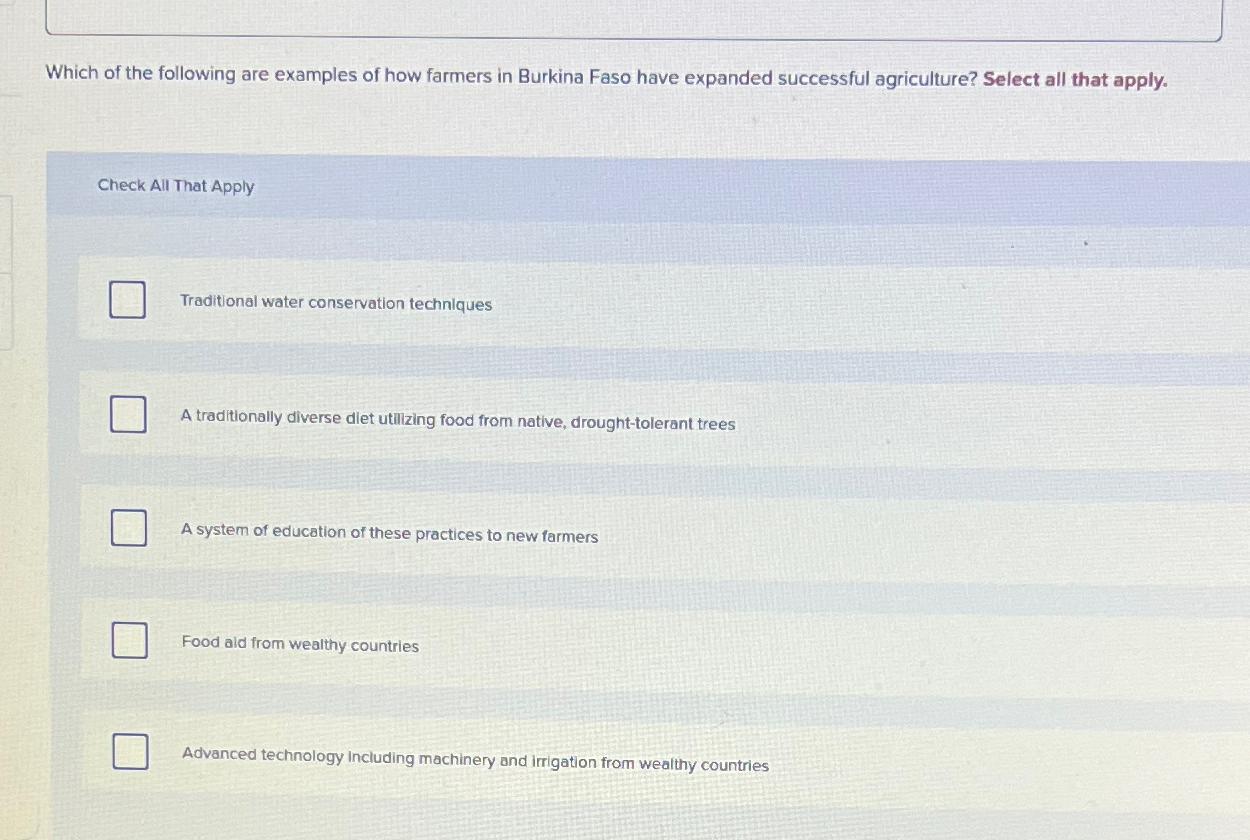 Solved Which of the following are examples of how farmers in | Chegg.com