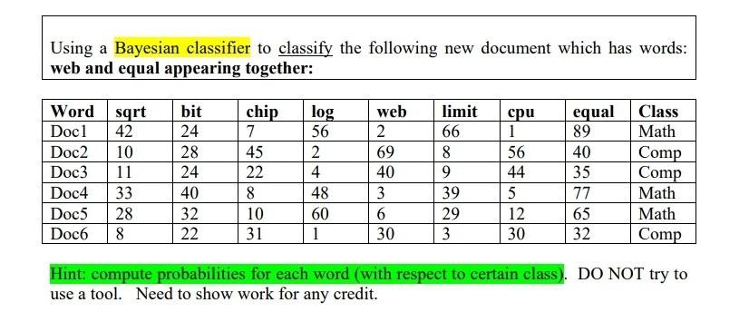 Solved Using a Bayesian classifier to classify the following | Chegg.com