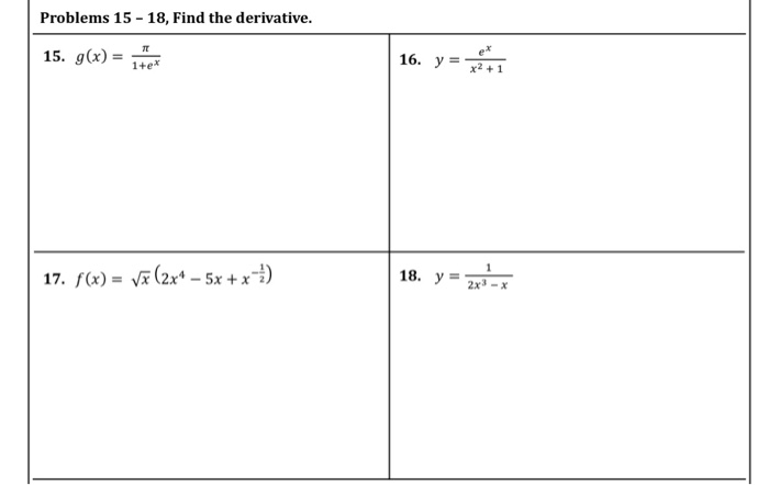 Solved Problems 15 - 18, Find the derivative. e 15. g(x) = | Chegg.com