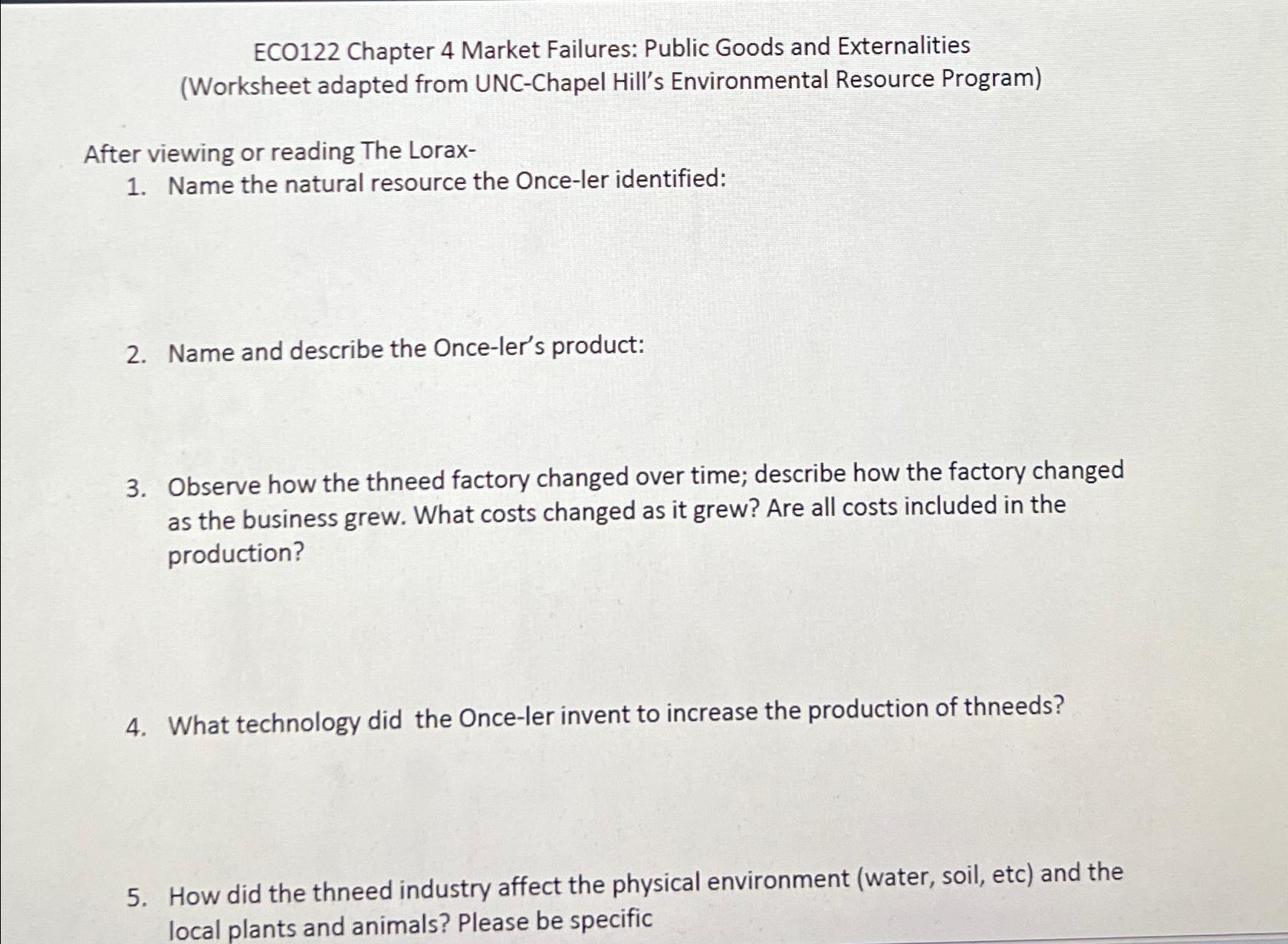Solved ECO122 ﻿Chapter 4 ﻿Market Failures: Public Goods and | Chegg.com