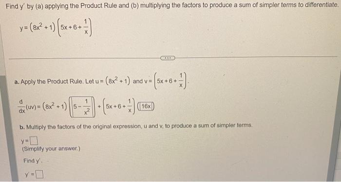 Solved Find y′ by (a) applying the Product Rule and (b) | Chegg.com