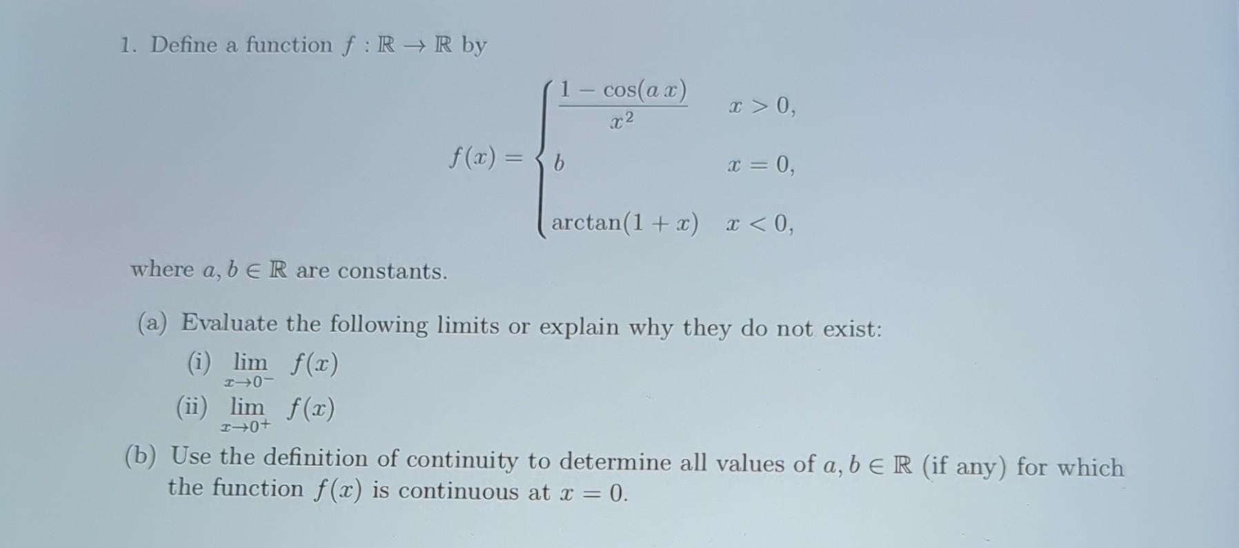 Solved 1. Define a function f:R→R by | Chegg.com