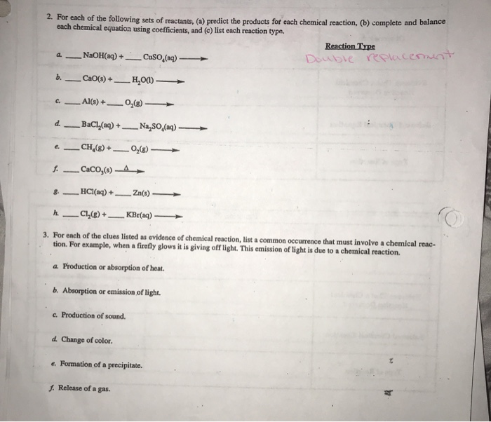 Solved 2. For each of the following sets of reactants, (a) | Chegg.com
