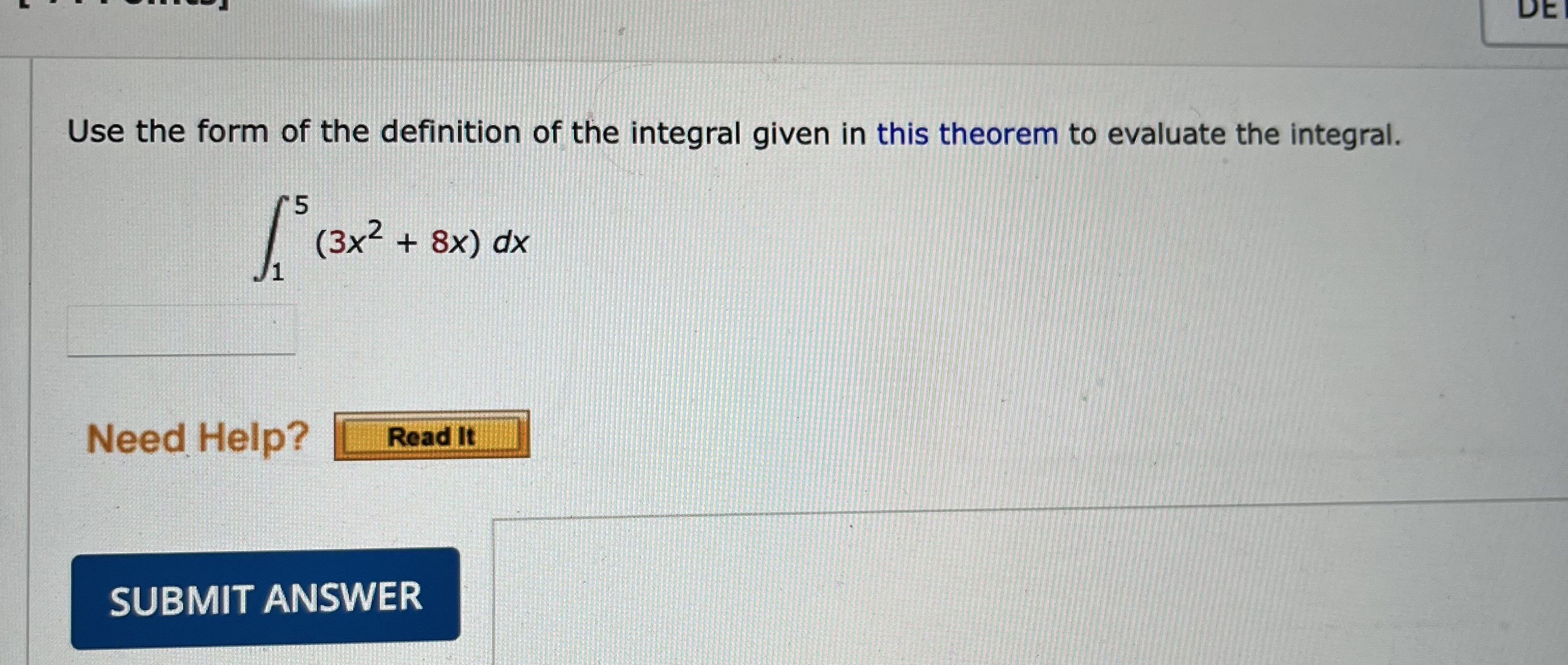 Solved Use the form of ﻿the definition of ﻿the integral | Chegg.com