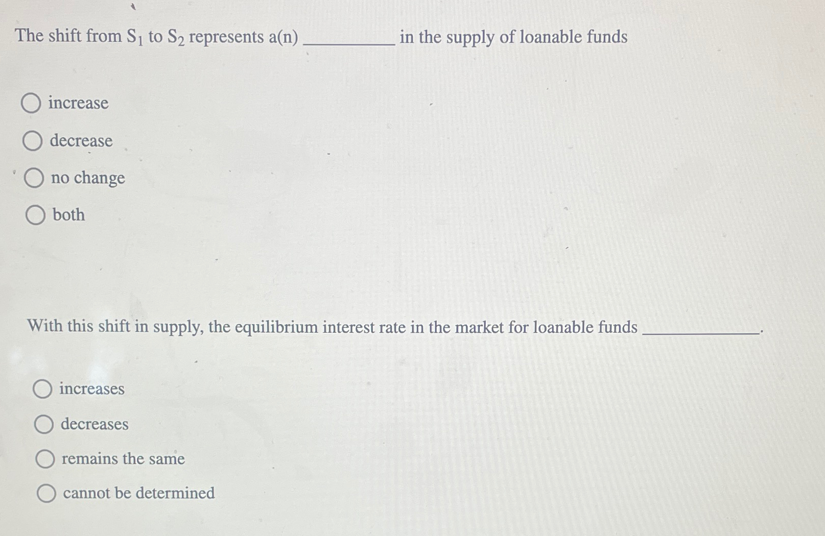 Solved The shift from S1 ﻿to S2 ﻿represents a(n) ﻿in the | Chegg.com