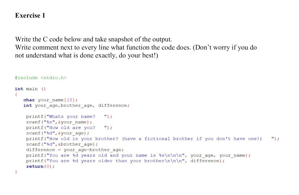 Solved Write the C code below and take snapshot of the | Chegg.com