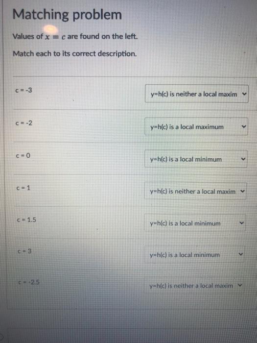 Solved Matching problem Values of x = care found on the | Chegg.com