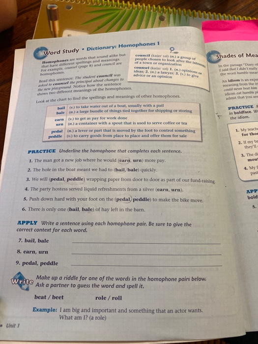 Solved • Dictionary: Homophones 1 Word Study Homophones are | Chegg.com