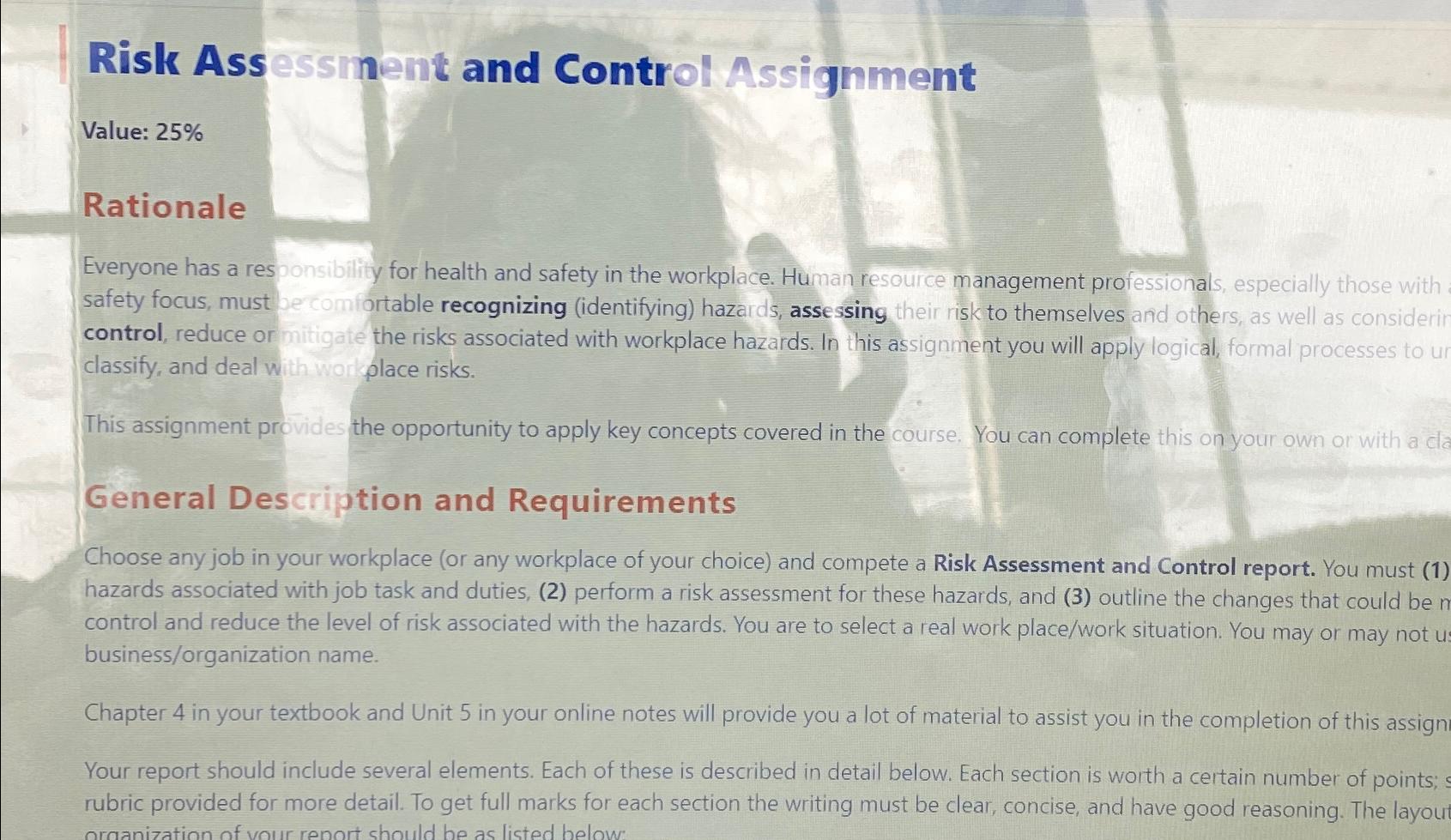 Solved Risk Assessment and Control AssignmentValue: | Chegg.com