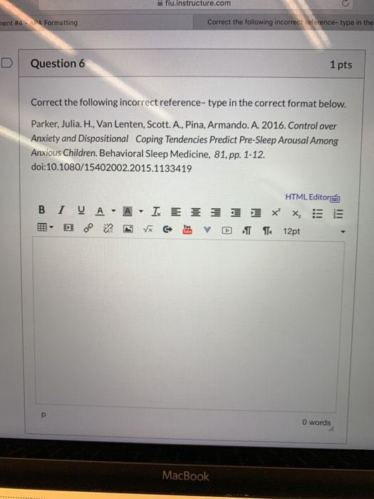 Solved fiu.instructure.com nent #4 - APA Formatting Correct | Chegg.com