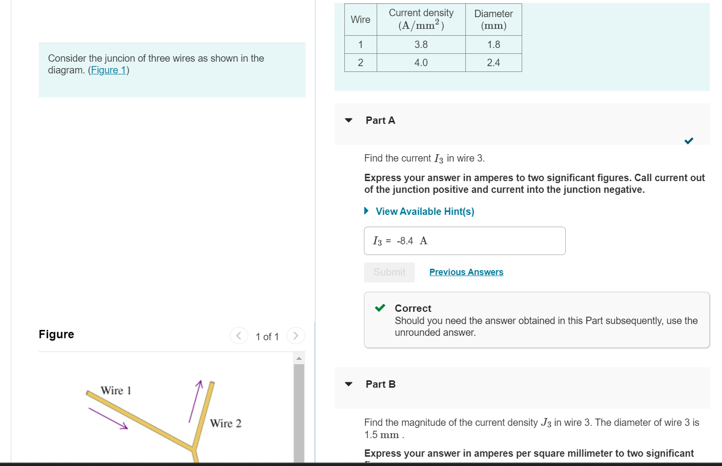 Solved Consider the juncion of three wires as shown in | Chegg.com