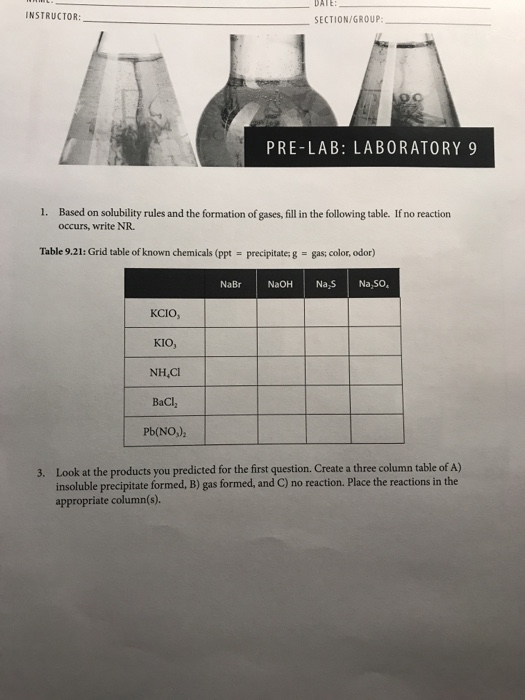 Solved INSTRUCTOR: DATE: SECTION/GROUP: PRE-LAB: LABORATORY | Chegg.com