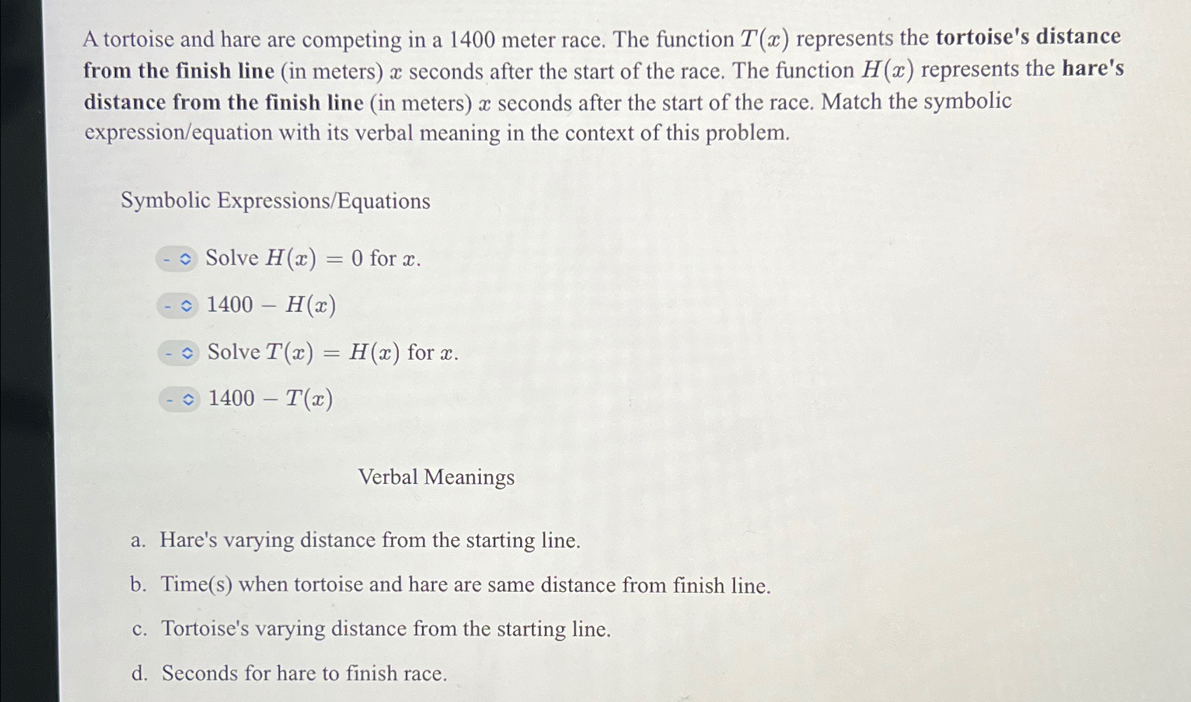 Solved A tortoise and hare are competing in a 1400 ﻿meter | Chegg.com