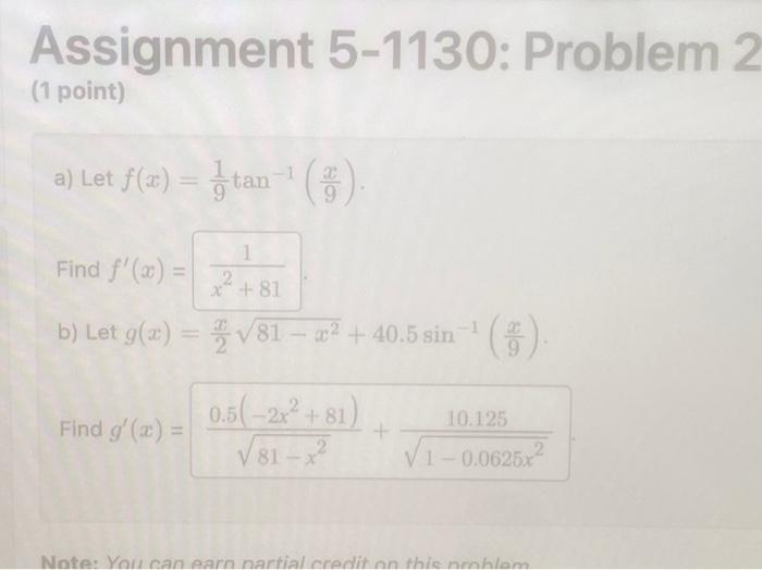 Solved Assignment 5-1130: Problem 2 ( 1 point) a) Let | Chegg.com
