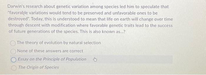 Solved Darwin's research about genetic variation among | Chegg.com