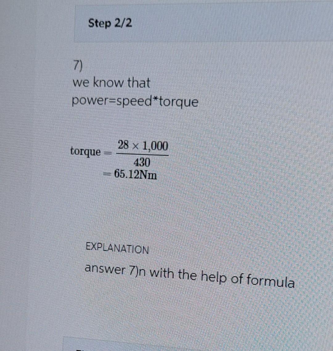 7) we know that power=speed*torque torque | Chegg.com