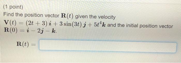 Solved Find the position vector R(t) given the velocity | Chegg.com
