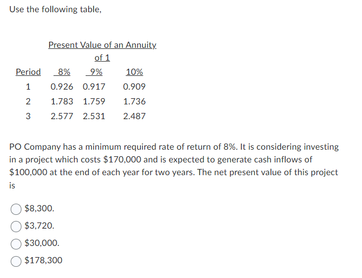 Solved Use the following table,Present Value of an | Chegg.com