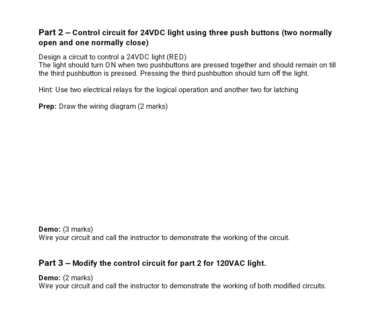 Solved Part 2 - ﻿Control circuit for 24VDC light using three | Chegg.com