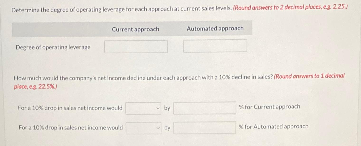 Determine the degree of operating leverage for each | Chegg.com