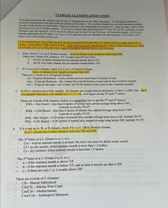 Solved 4. - CLIMATE CLASSIFICATION STEPS You must determine | Chegg.com