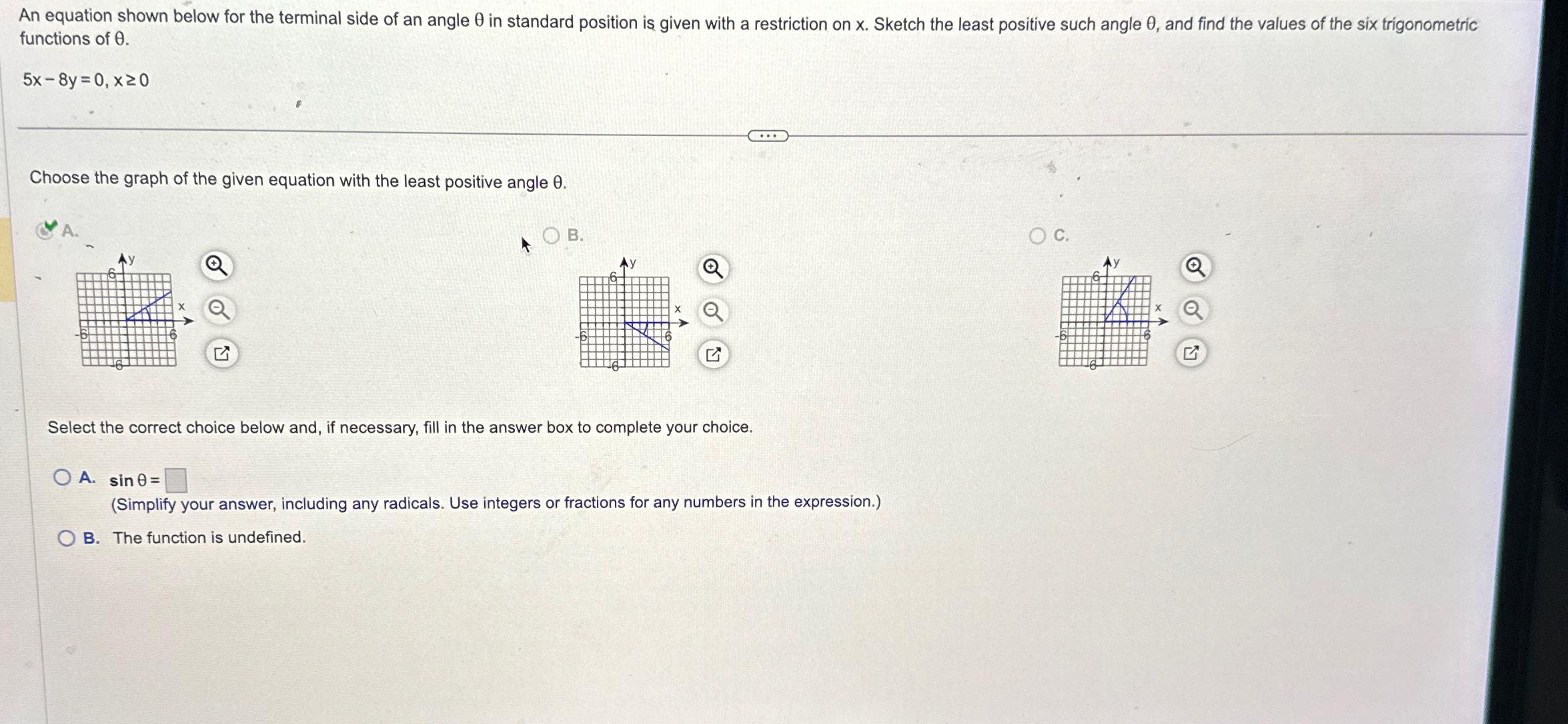 Solved An equation shown below for the terminal side of an | Chegg.com
