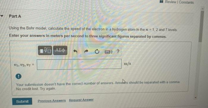 Solved Review Constants Part A Using the Bohr model, | Chegg.com