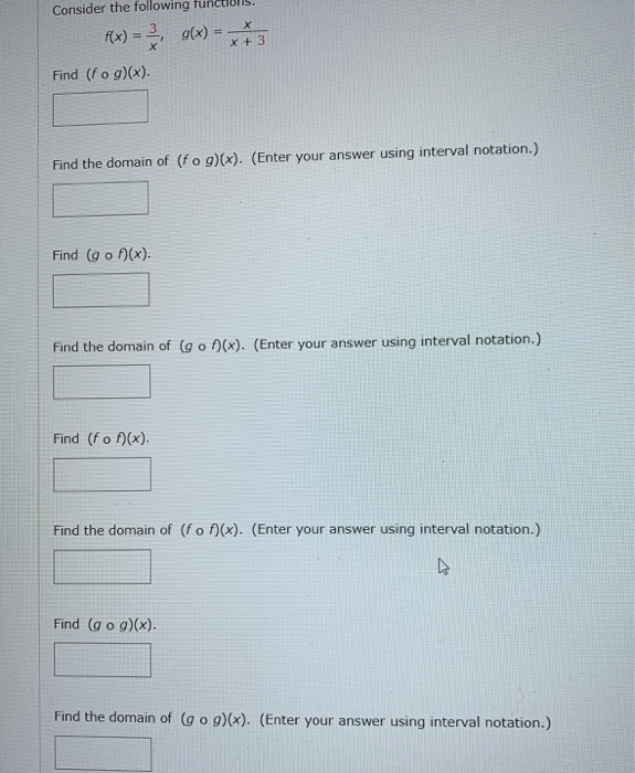 Solved Consider the following functions. f(x) - 2 9x) = x + | Chegg.com