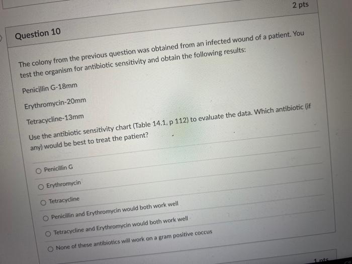 Solved Question 10 2 pts The colony from the previous | Chegg.com Solved Question 10 2 pts The colony from the previous | Chegg.com