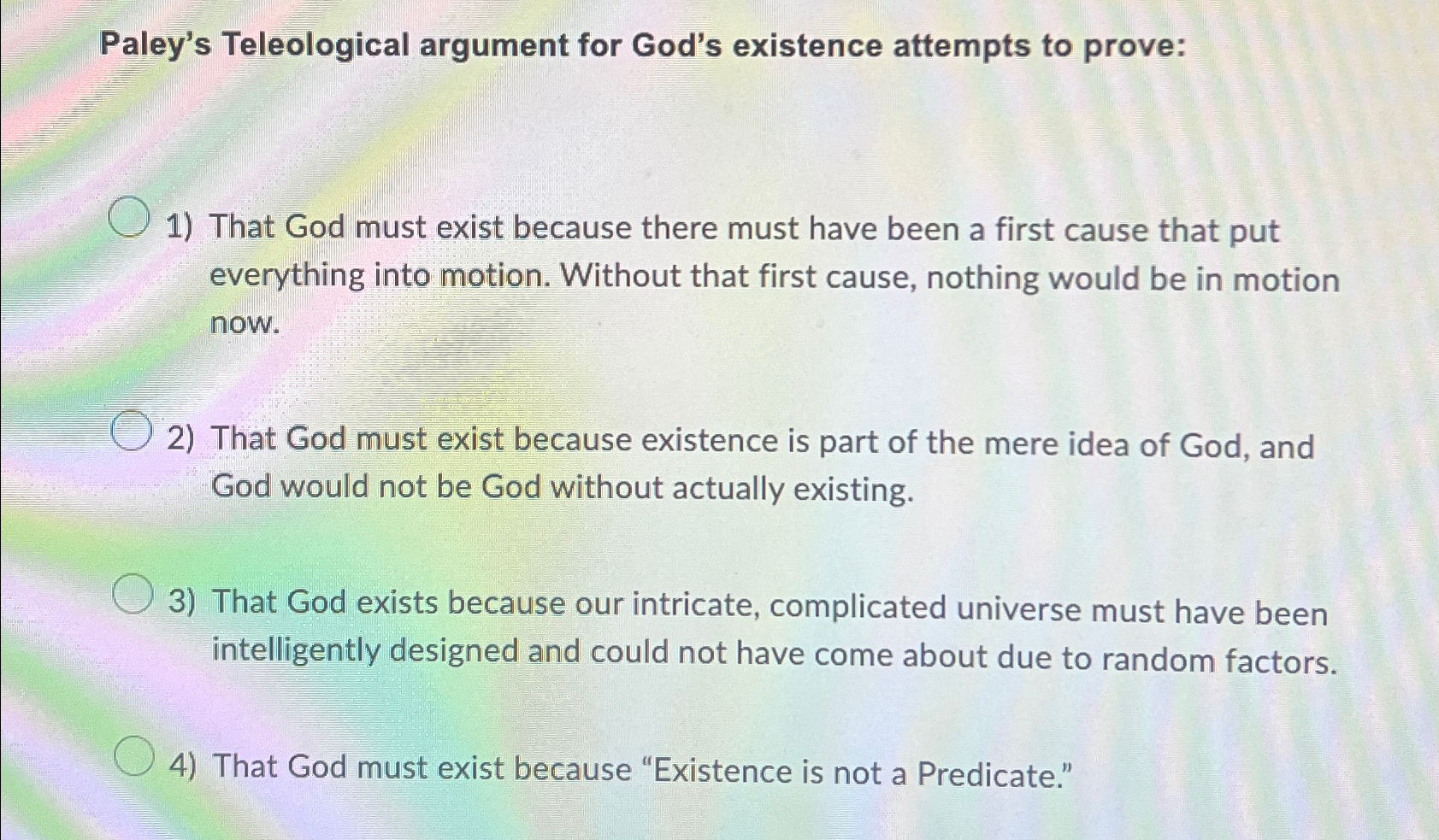 Solved Paley's Teleological argument for God's existence | Chegg.com