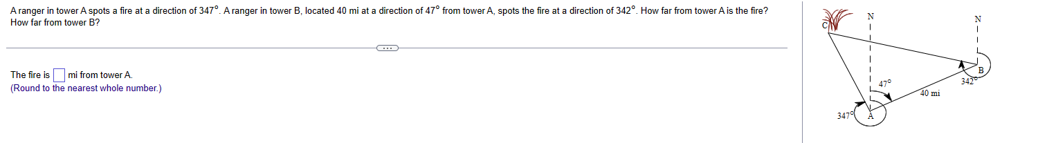 Solved A ranger in tower A spots a fire at a direction of | Chegg.com