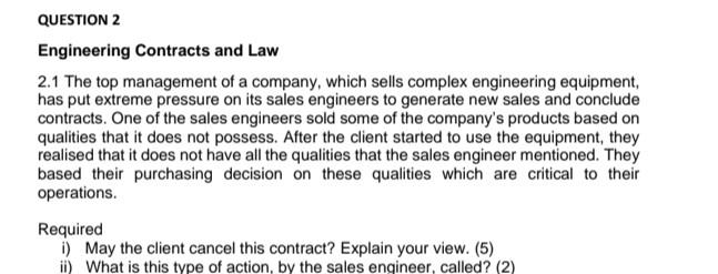 Solved Engineering Contracts and Law 2.1 The top management | Chegg.com